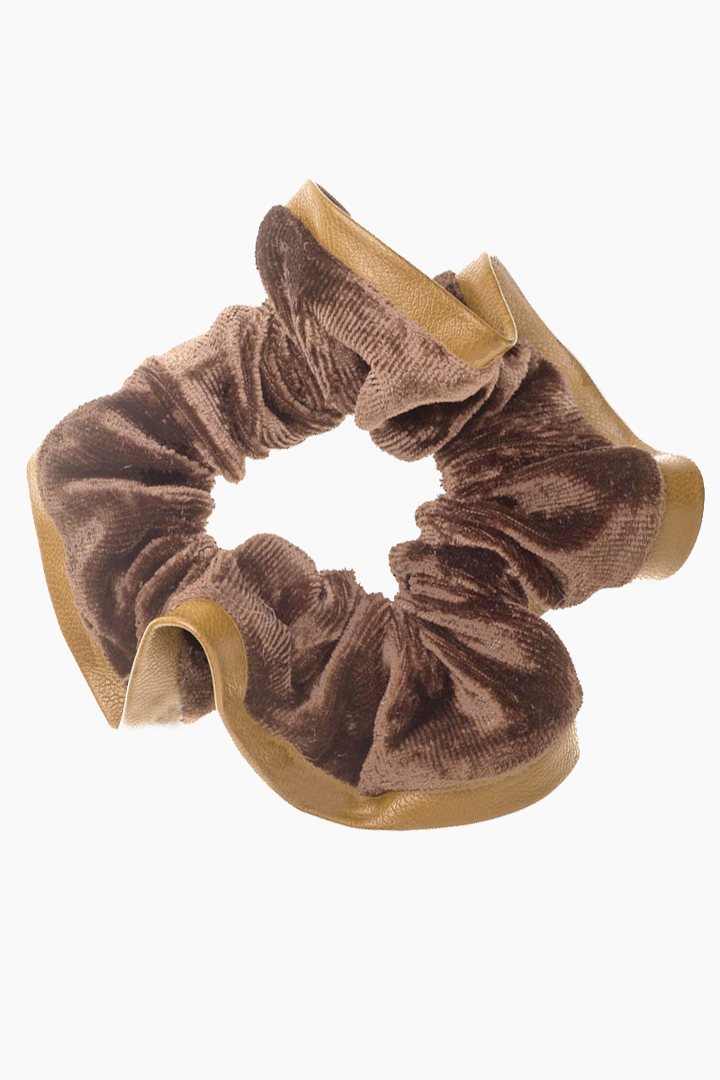 Esmaj Καφέ Μοκα Βελουτέ με Δερματίνη Μεσαίο Scrunchie 25 εκ. | Regalis ...